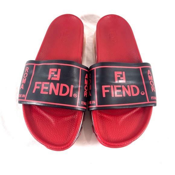 Fendi | Shoes | Fendi Fiend Roma Amor Black Red Leather Air Sole Slides ...